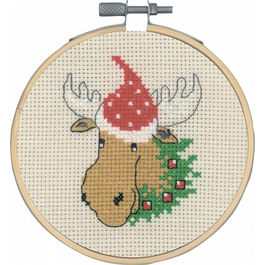Набор для вышивания Олень в шапке 10 см PERMIN 13-0291