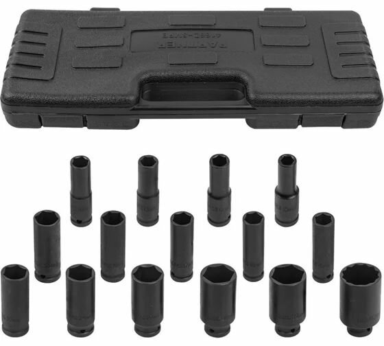 Набор головок ударных глубоких 15 предметов 1/2", в пластиковом кейсе PARTNER