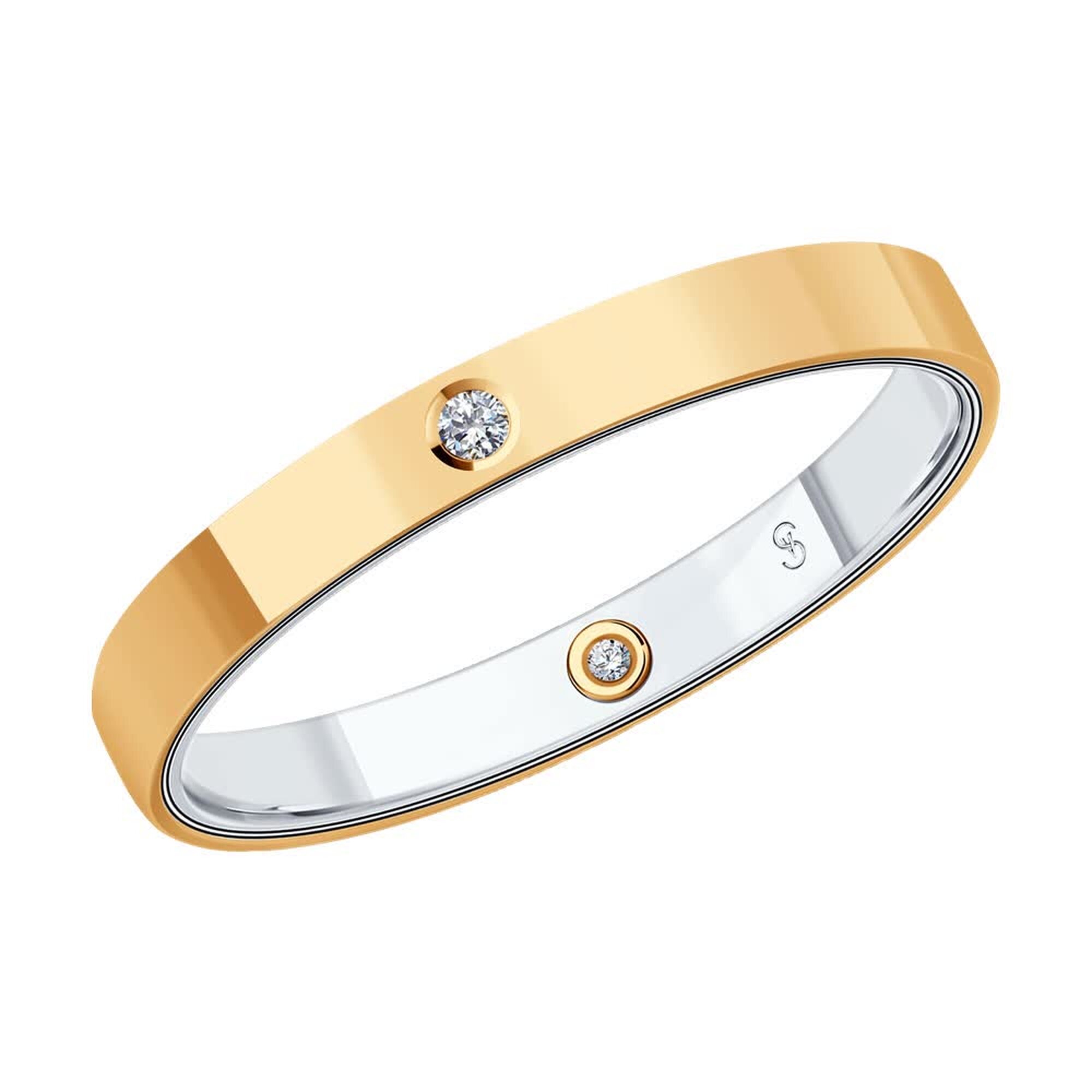 Кольцо обручальное, красное золото, 585 проба, бриллиант