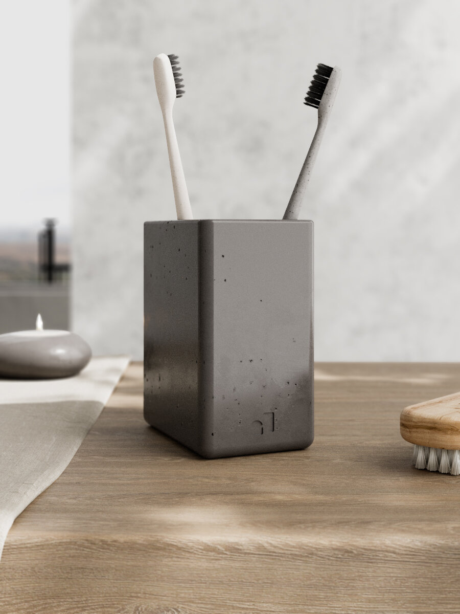 Органайзер для ванной комнаты, стакан для зубных щеток, держатель кисточек и расчесок Oxford темно-серый глянцевый.