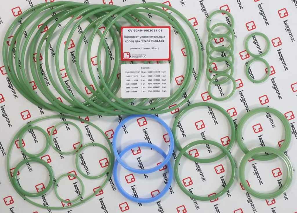 Кольцо ЯМЗ-536 уплотнительное комплект силикон (12поз./32дет.), KVK-5340-1002031-06, квадратис