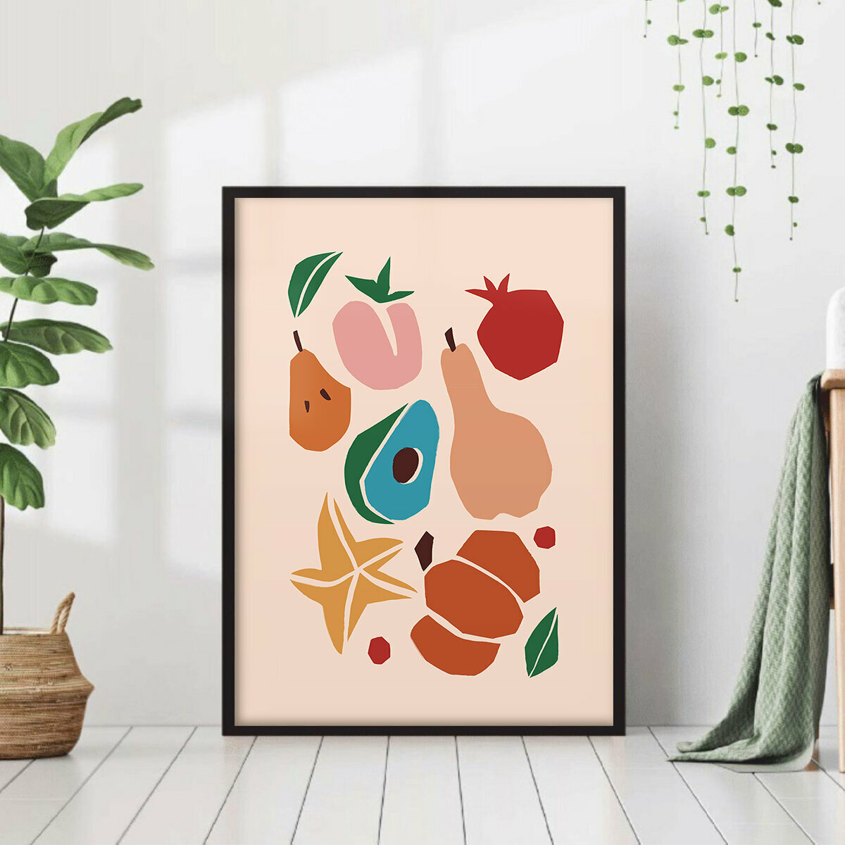 Постер "Абстракция фрукты натюрморт" 40x50 в черной рамке на стену для интерьера