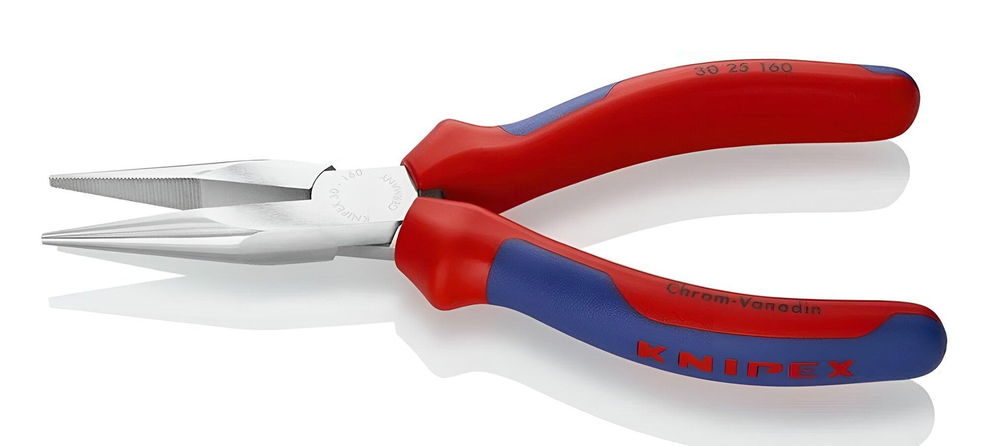 Длинногубцы KNIPEX, плоскокруглые рифлённые губки 50 мм, длина 160 мм, хром, 2-комп ручки KN-3025160