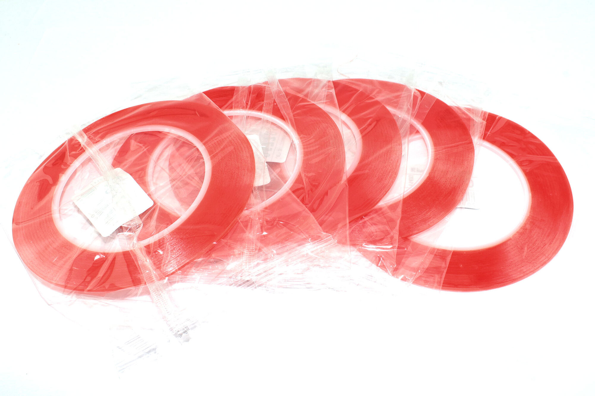 Скотч двусторонний прозрачный 3M с красной защитной лентой ширина 2мм 25м 5 шт