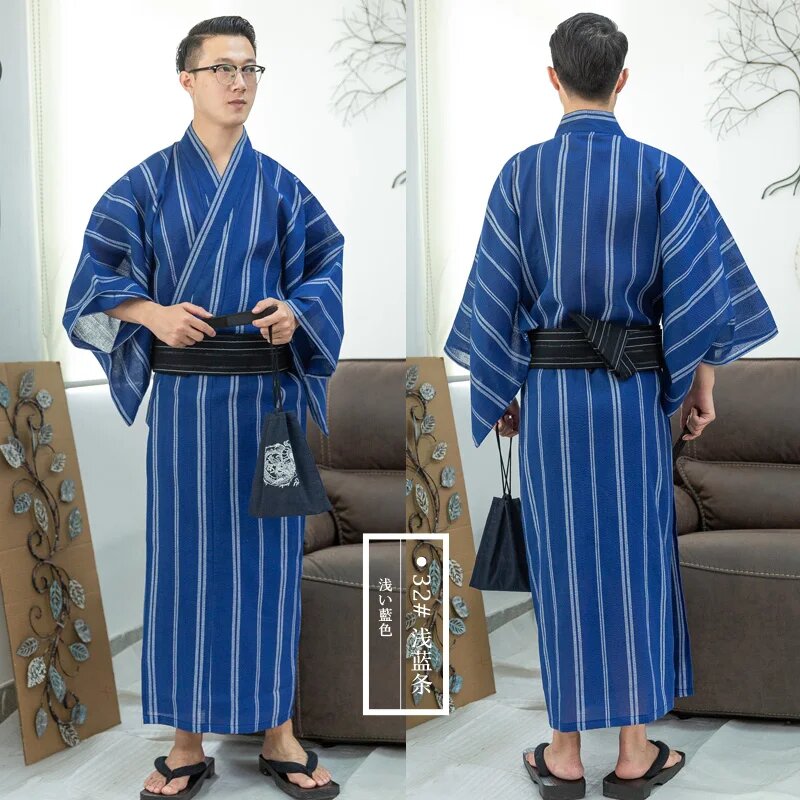 Традиционный японский KIMONO модный YUKATA летние мужские длинные халаты с поясом, пижамный L, 32