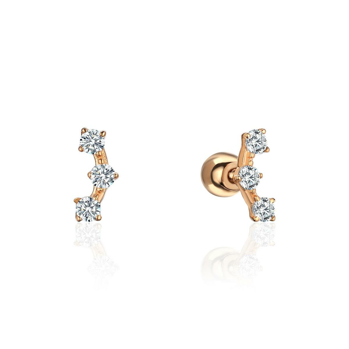 Моносерьга, красное золото, 375 проба, фианит