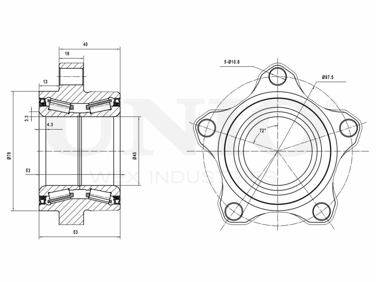 Ступица передняя (без ABS), для Форд Транзит VI 00-, Ford Transit 00-, артикул HUB-20030, производителя UNIO