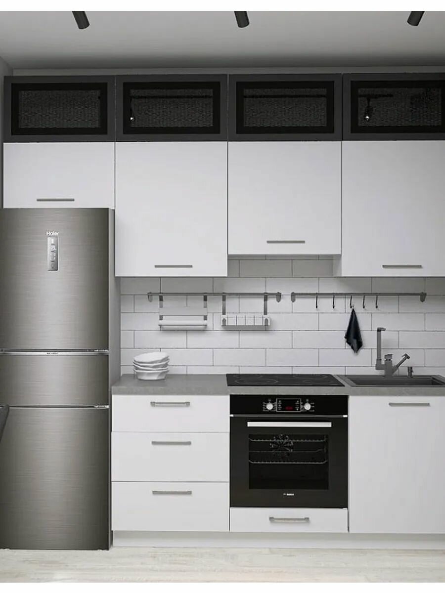 Кухонный гарнитур Тандем 2.4 м, мебель для дома и кухни, Белый / Черный матовый / Бланж