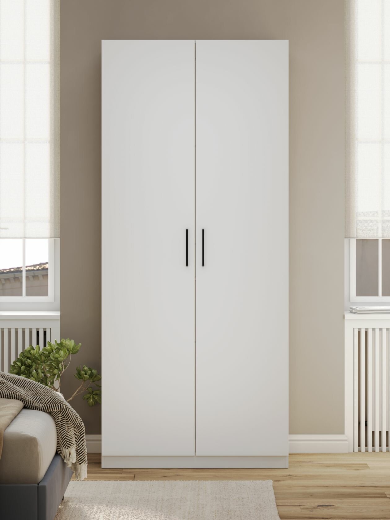 Распашной шкаф для одежды и хранения вещей Стайл со штангой, с доводчиками, 100х60.6х229.3 см, Белый