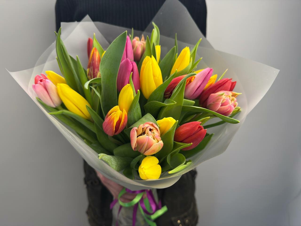 Тюльпаны, цвет желтый, розовый, сиреневый Микс из 25 шт