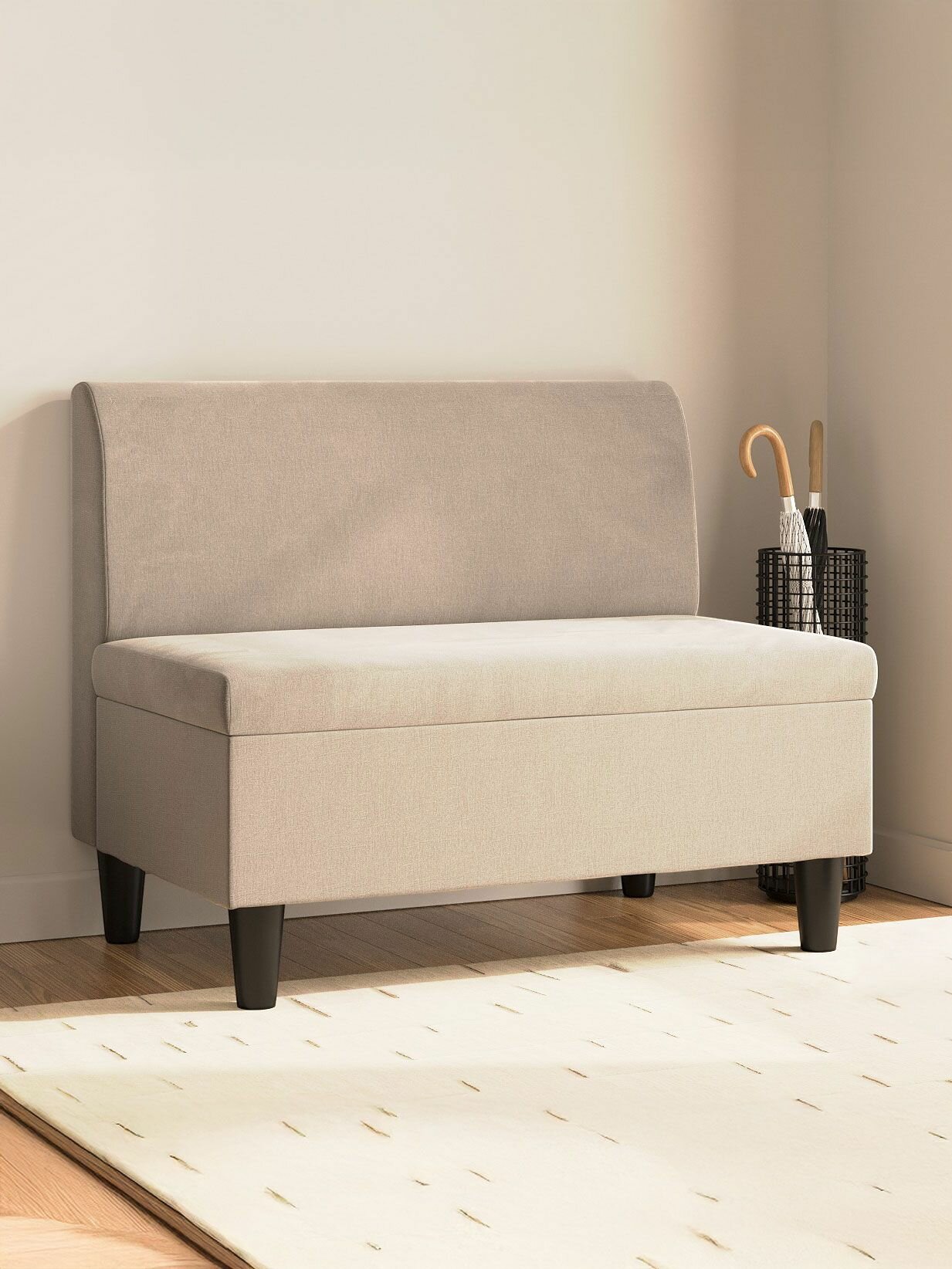 Кухонный диван, уголок Элон с ящиком для хранения, 100х64.5х83 см, Бежевый, рогожка