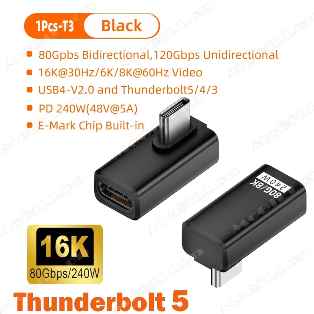 Угловой USB4 адаптер 90 градусов для MacBook Air 1Pcs-T3 Black