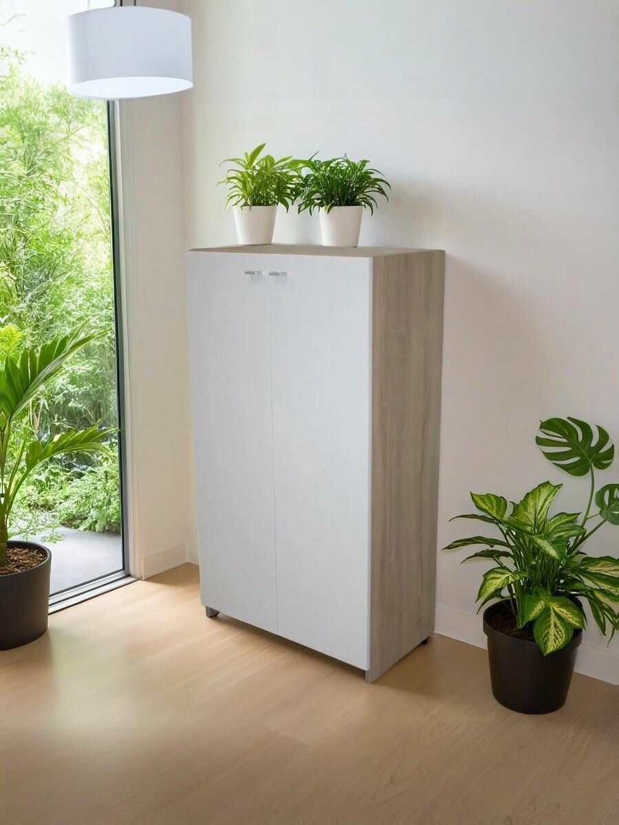 Комод универсальный "Смайл", ЛДСП, Дуб Сонома/Белый Шагрень , с полками , с доводчиком, регулируемые опоры, 62х35х112см