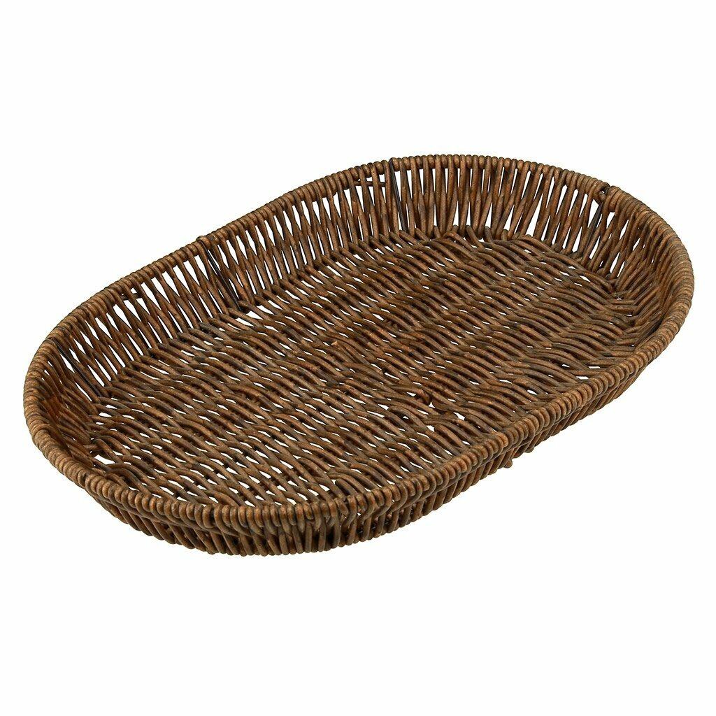 Корзина-сухарница КНР плетеная, 33,5х22,5 см, высота 4 см, полипропилен, кофейный, металлический каркас, форма овальная