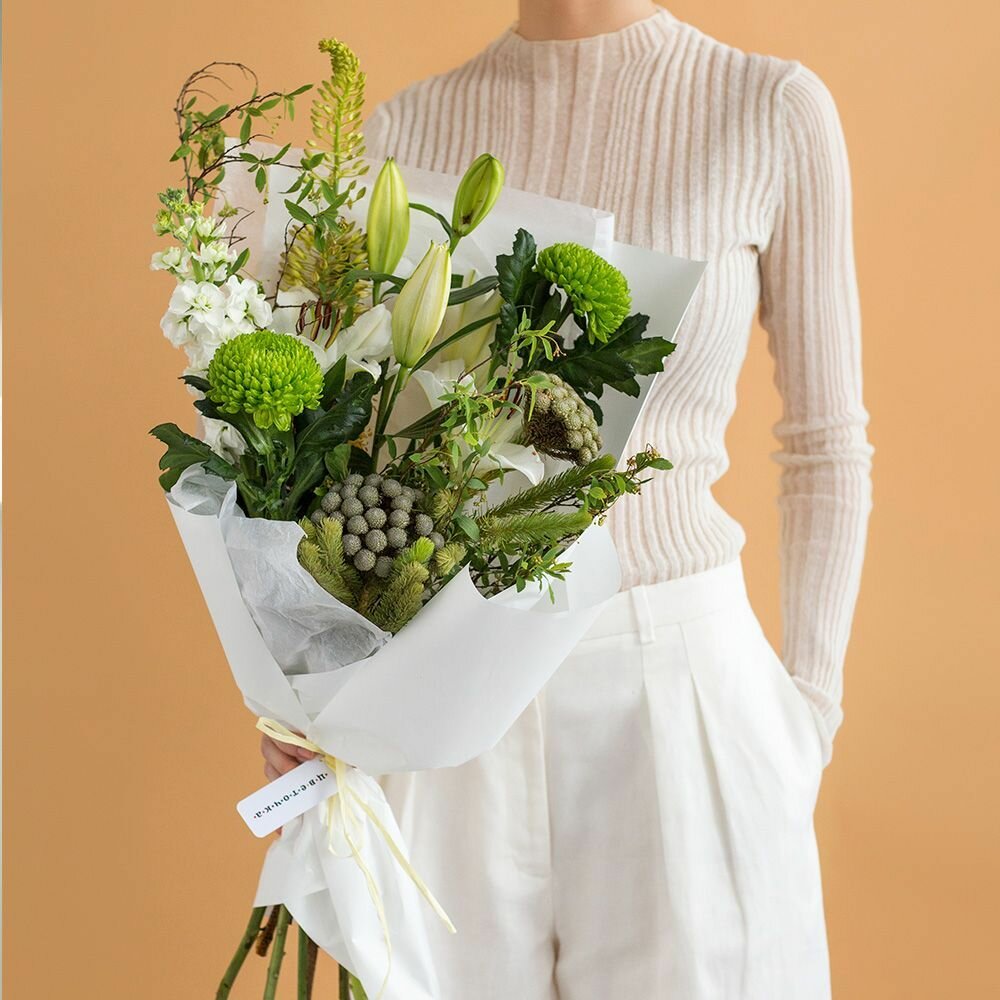 Букет из хризантем, брунии и лилий №2162