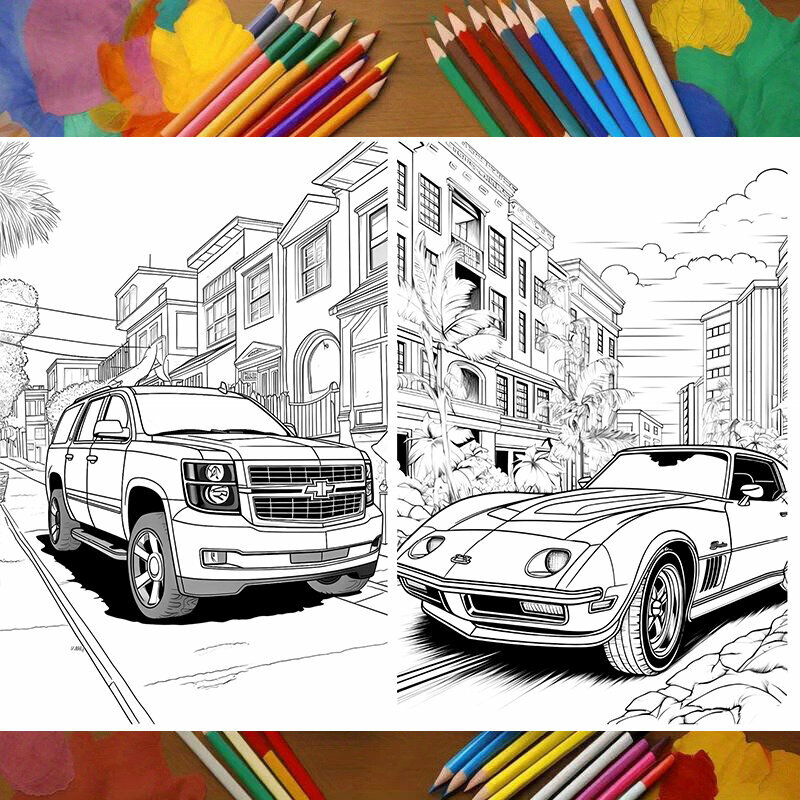 Раскраска Muscle car для взрослых и детей, антистрессовая раскраска для творчества и расслабления