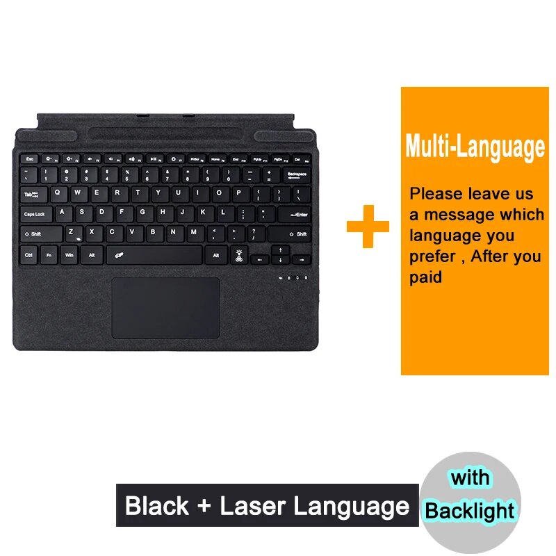Bluetooth-клавиатура для Microsoft Surface Pro 11 2024 10 9 8 For Surface Pro X, BlackBacklit Laser