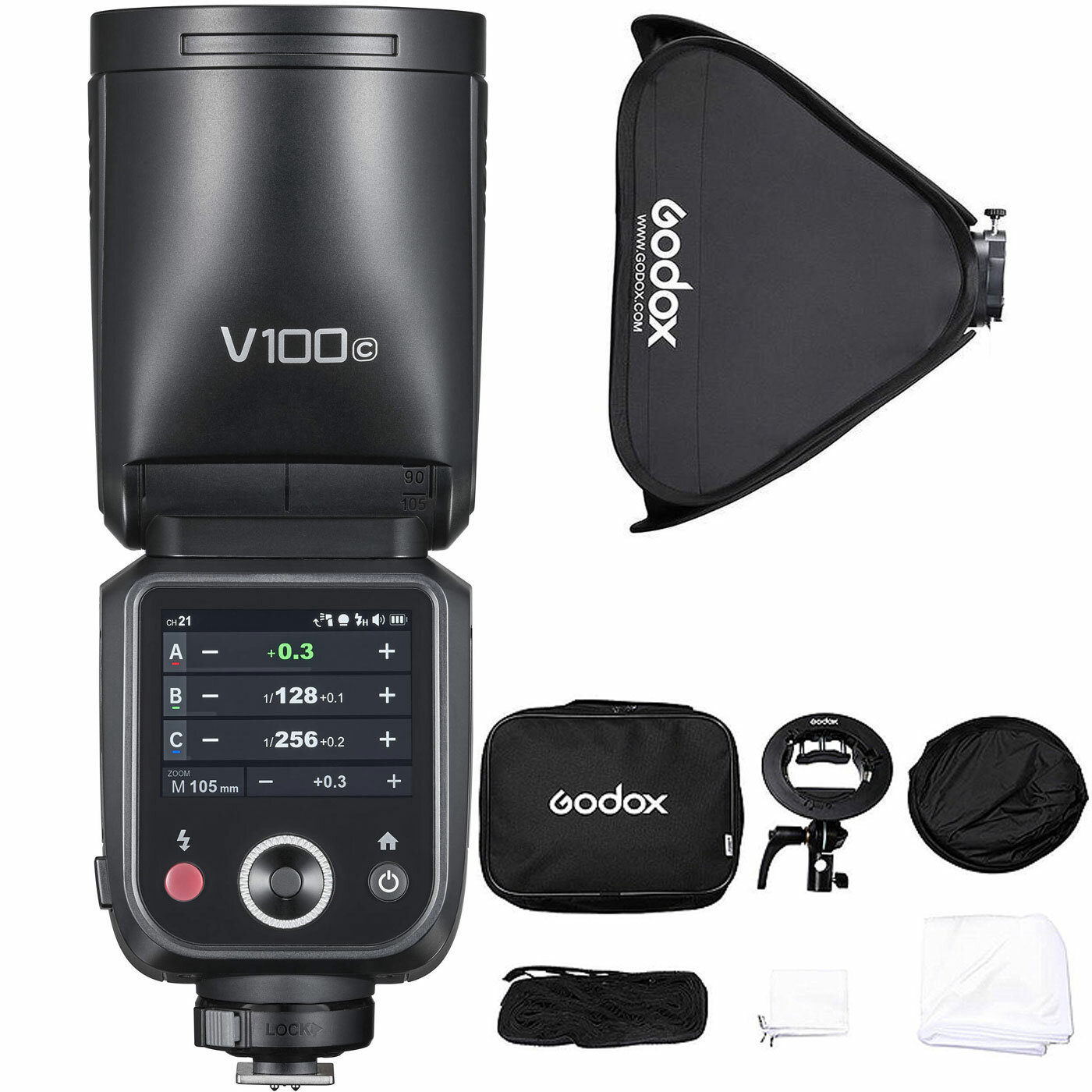 Вспышка Godox V100C и Софтбокс Godox 80х80см+брекет для Canon