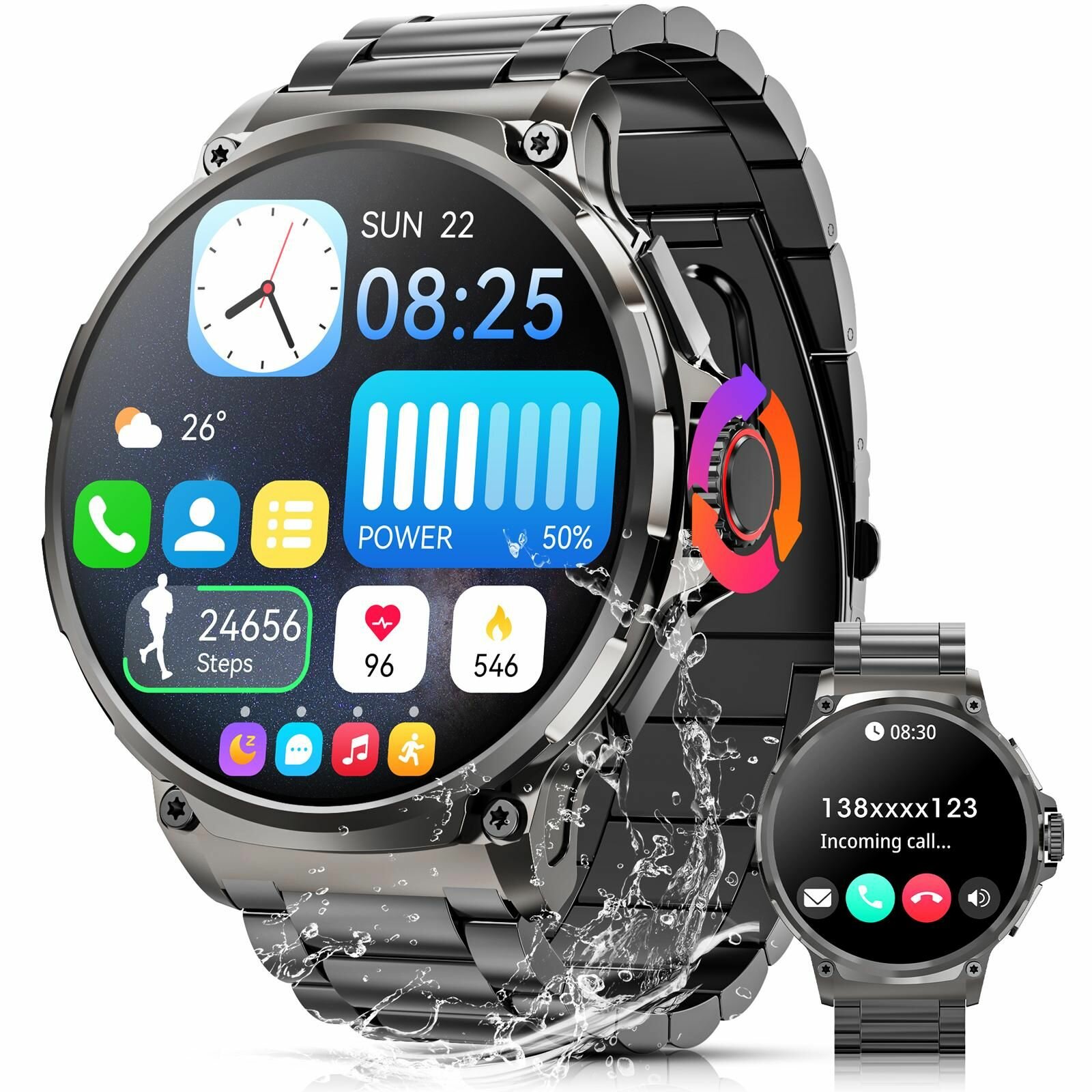 Смарт-часы мужские Smart Watch умные круглые водонепроницаемые