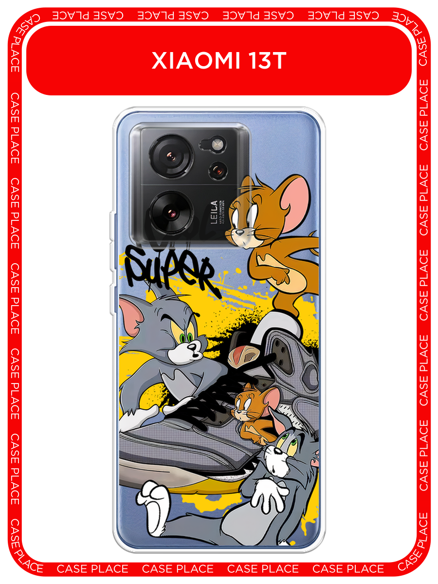 Чехол на Xiaomi 13T / Сяоми 13T с принтом Том, Джерри и кроссовок, прозрачный
