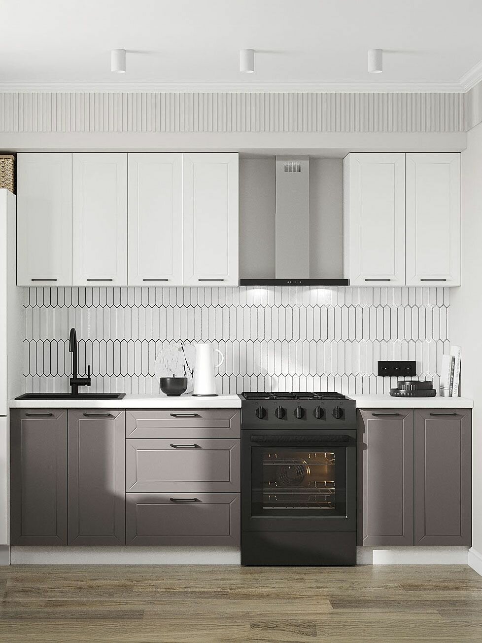 Кухонный гарнитур Сектор 1.8 м, мебель для дома и кухни, Белый / Грей / Бланж