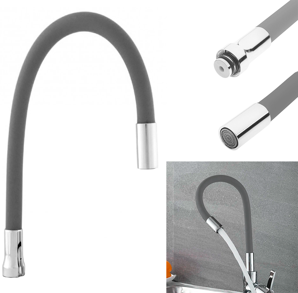 Излив гибкий серый силиконовый, гусак для кухонного смесителя 50 см