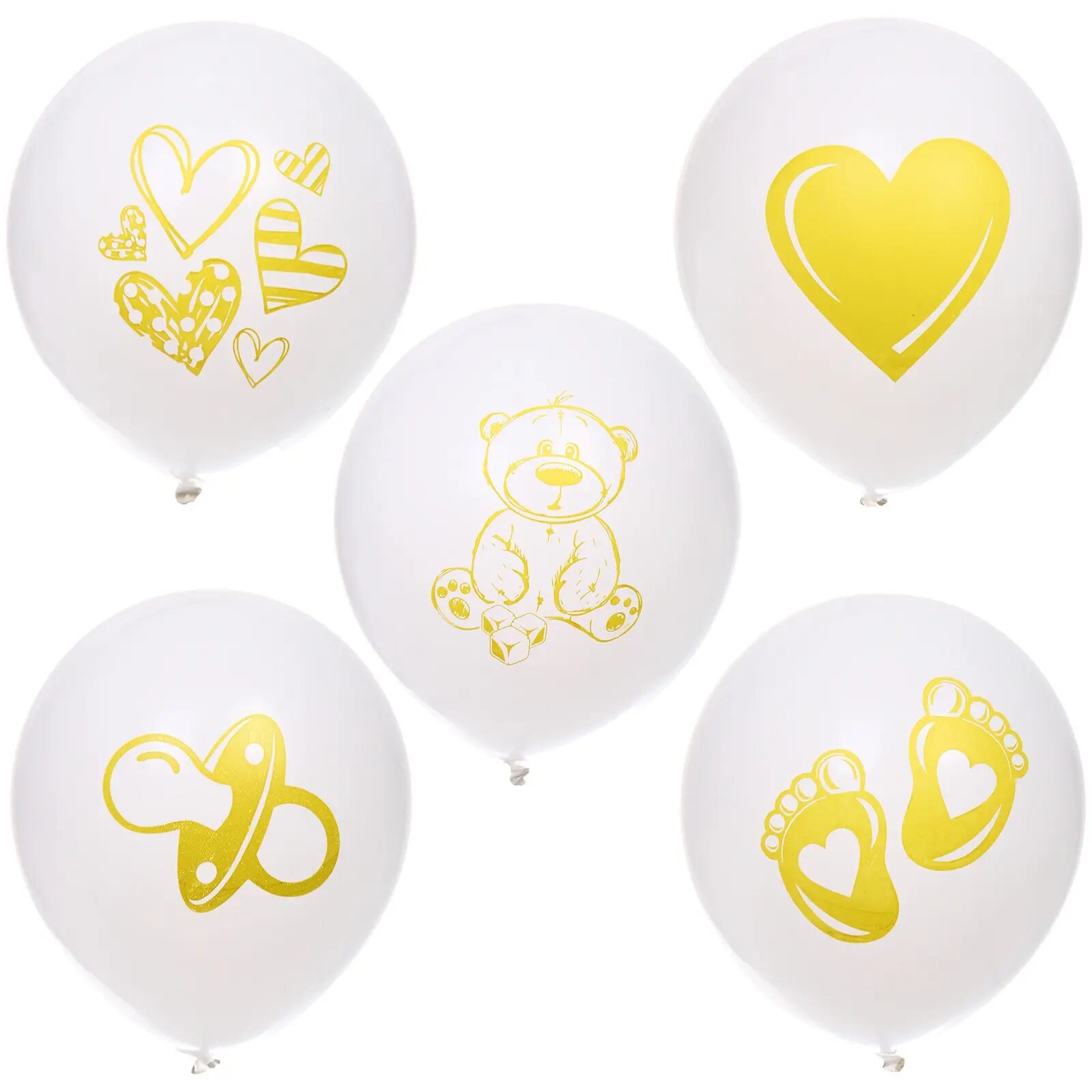 Воздушные шары 50 шт, 10"/25см, белый/золото, для детских праздников