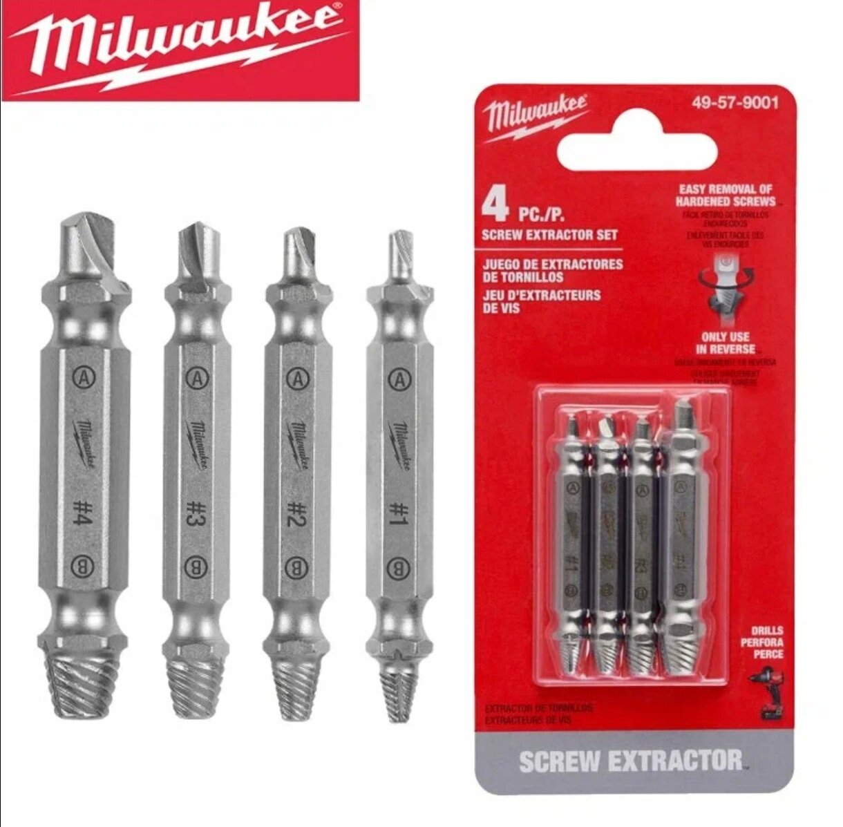 Набор экстракторов Milwaukee 49-57-9001, для удаления поврежденных винтов и болтов