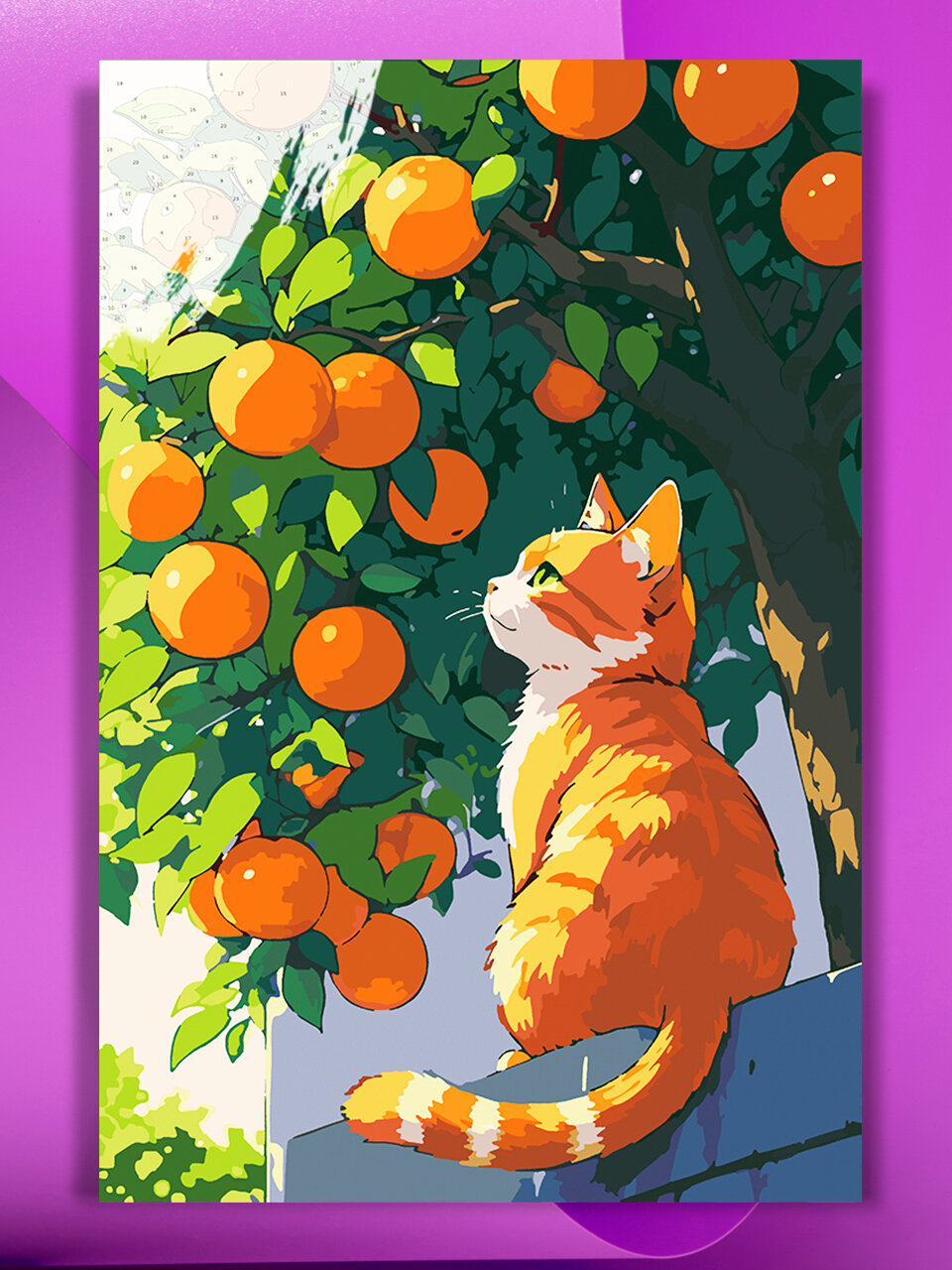 Картина по номерам на холсте Рыжий кот и апельсиновое дерево, 40 х 60 см