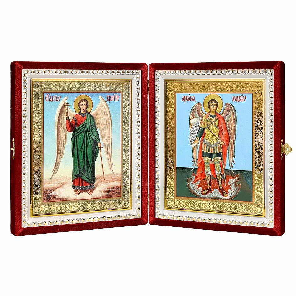 Складень именной "Архангел Михаил, Архистратиг (лик № 163) - Ангел Хранитель (лик № 072)", размер ликов 15*18 см