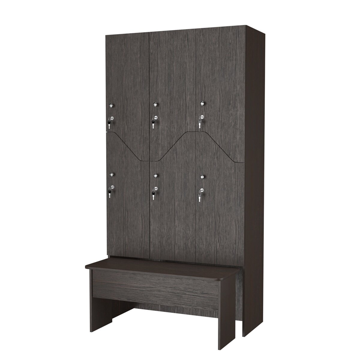 Шкаф для раздевалок с задвижной скамейкой комбо-элегия №3-2А, Дуб Венге