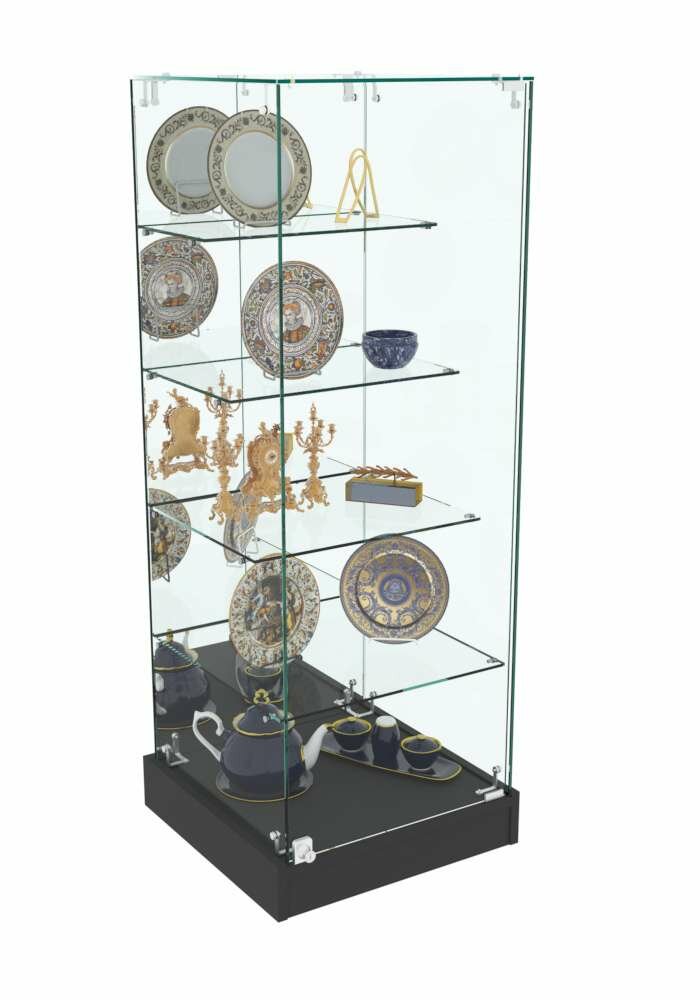 Торговый пристенный прилавок Зеркало с прозрачными полками "лесенкой" №133 (закрытый), Черный