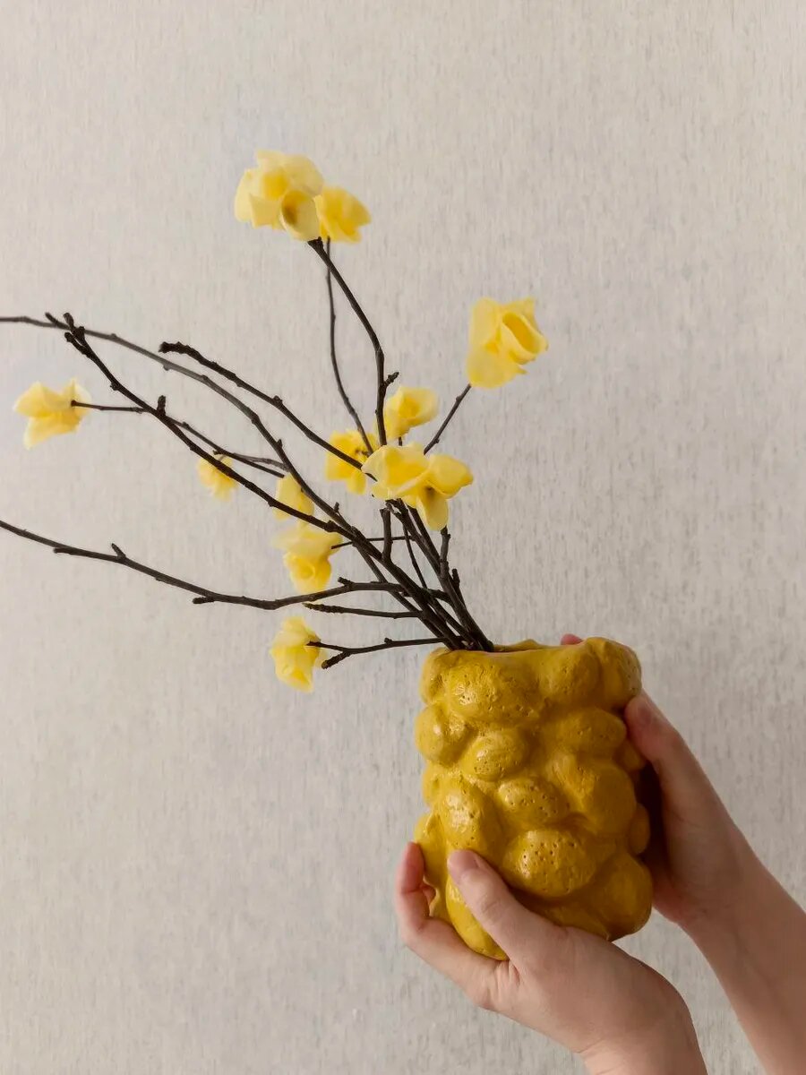 Ваза с лимонами для цветов и сухоцветов, 0.55 л, гипс, ручная работа