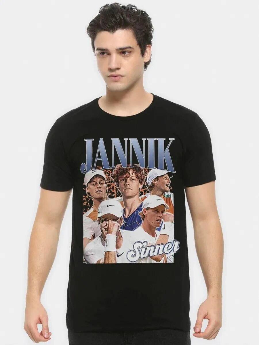 Футболка Янник Синнер / Jannik Sinner / Мужская черная 2XL