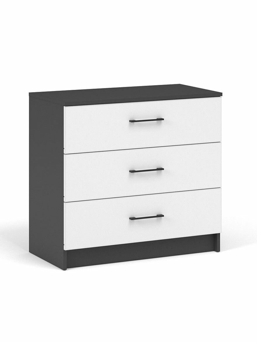Комод для спальни Чикаго 3ящ антрацит/белый ЛДСП с матовыми ручками