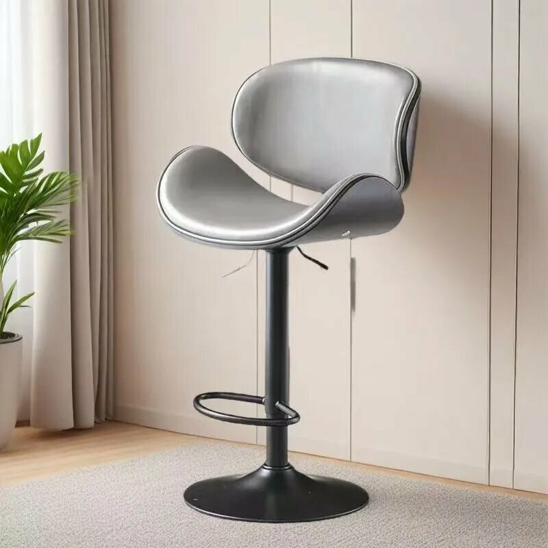 Барный стул "Эко", искусственная кожа, светло-серый/серый металлик, регулировка высоты