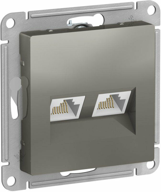 AtlasDesign Сталь Розетка двойная компьютерная RJ45+RJ45, кат.5E, механизм, Systeme Electric, ATN000985