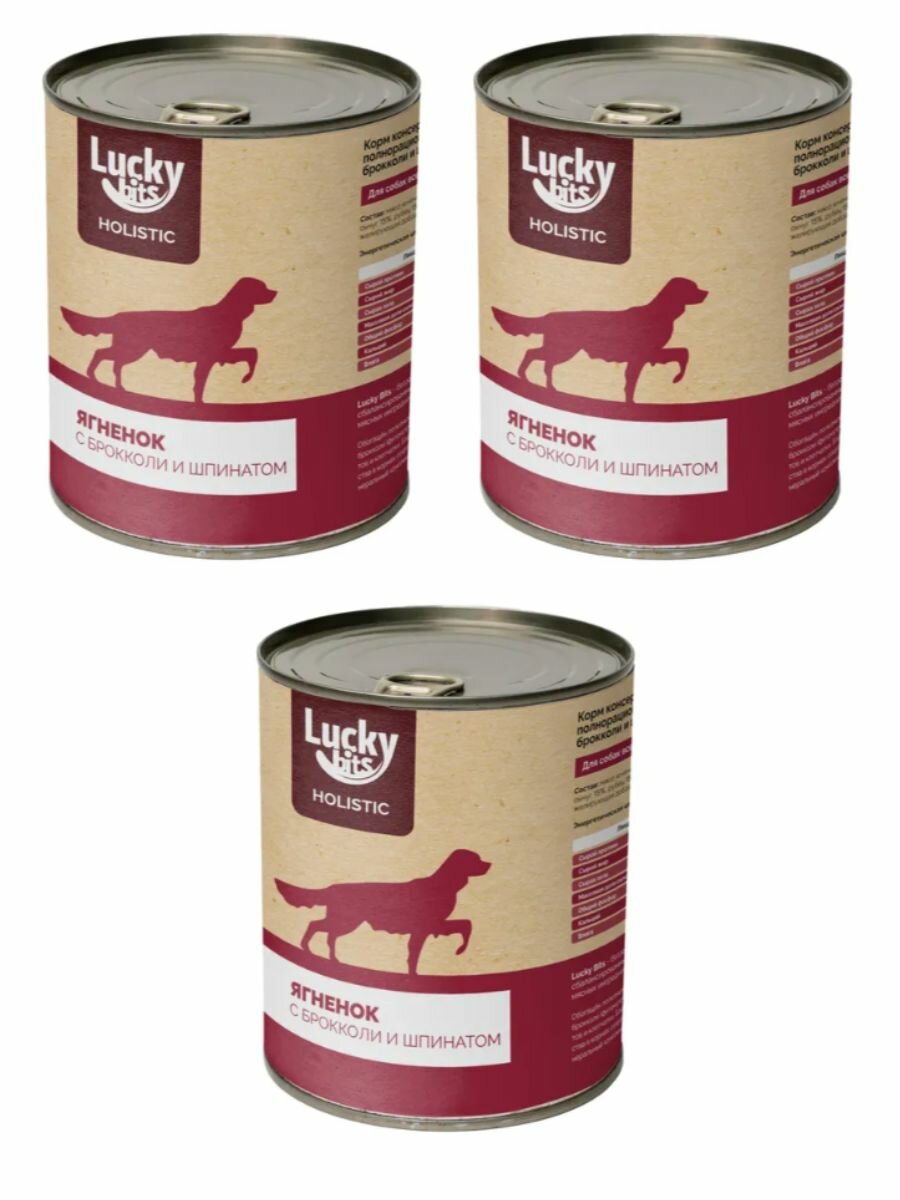 Lucky bits консервы для собак ягненок с брокколи и шпинатом 970г (3 штуки)