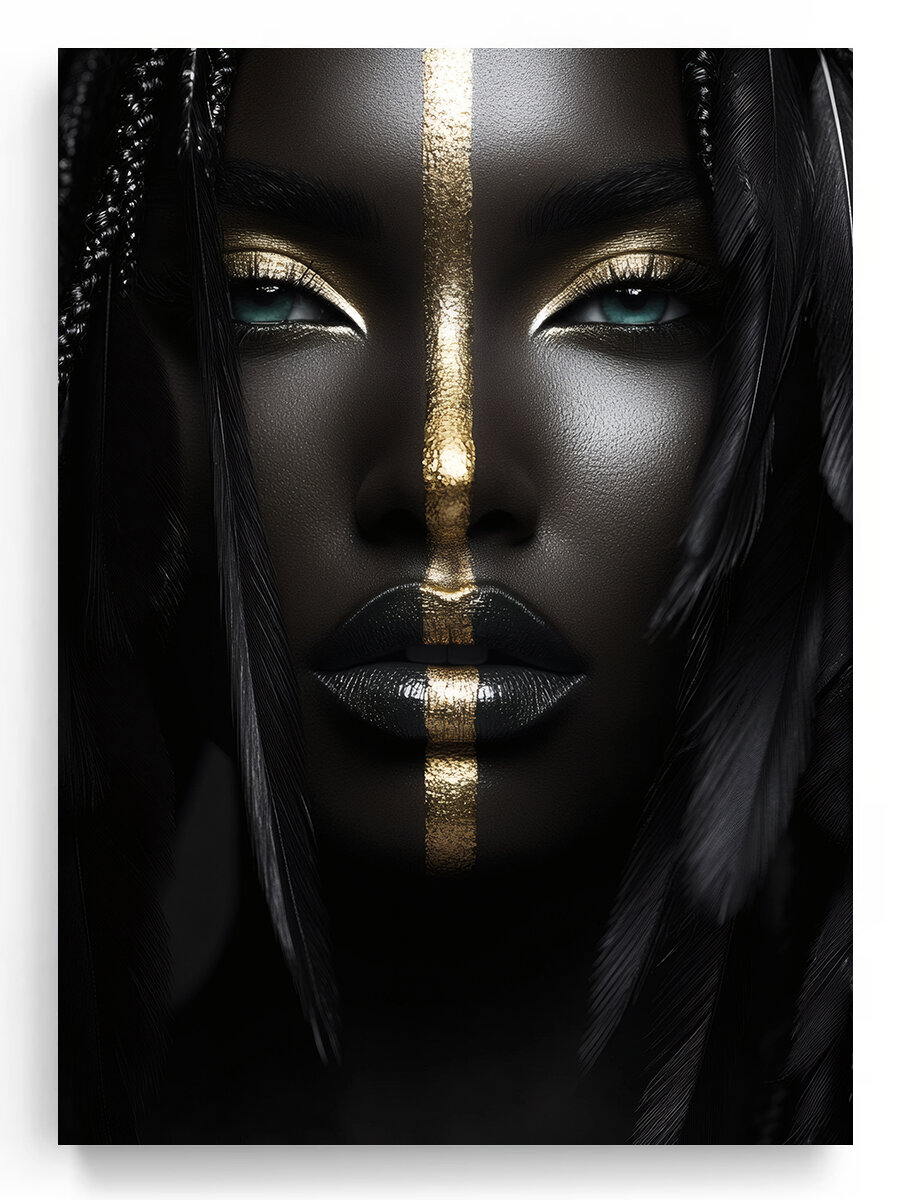 Картина интерьерная - "Африканская женщина в золоте, лицо негритянки", 60х80 см.