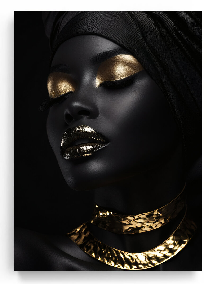 Картина на стену для интерьера - "Африканская женщина в золоте, лицо негритянки", 30х40 см.