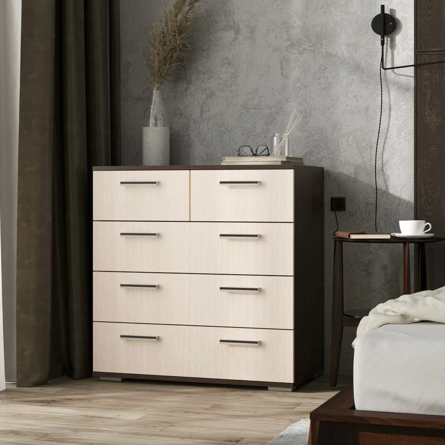 Комод К-5, 80х83х46 см венге/дуб белфорд с ящиками для хранения, ЛДСП