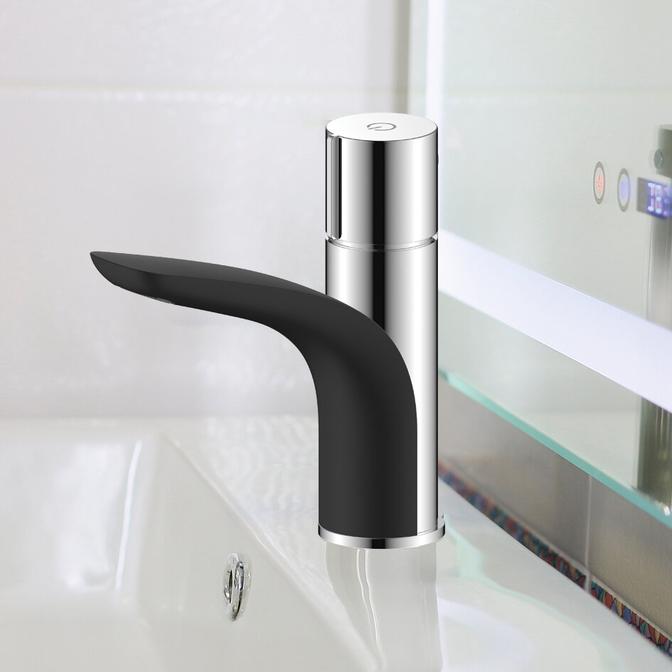 Смеситель для умывальника нажимной ARGOTECH GELIOS, хром/черный матовый латунь гибкий излив хромированный