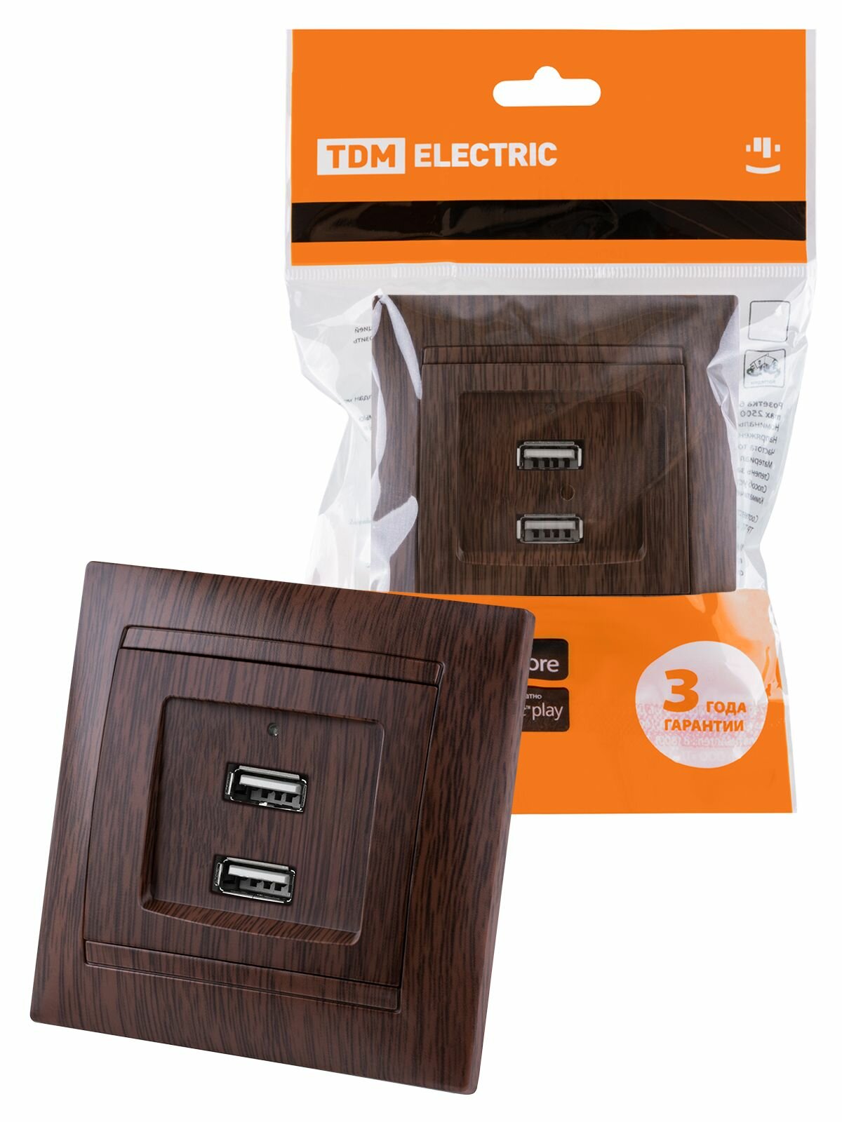 Розетка 2USB порт 2,1А 5В венге "Лама" TDM Electric