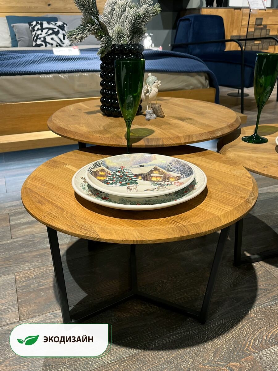 Стол журнальный "Aрт Коллекшен" круглый 50; Бейц-масло, чёрный металл