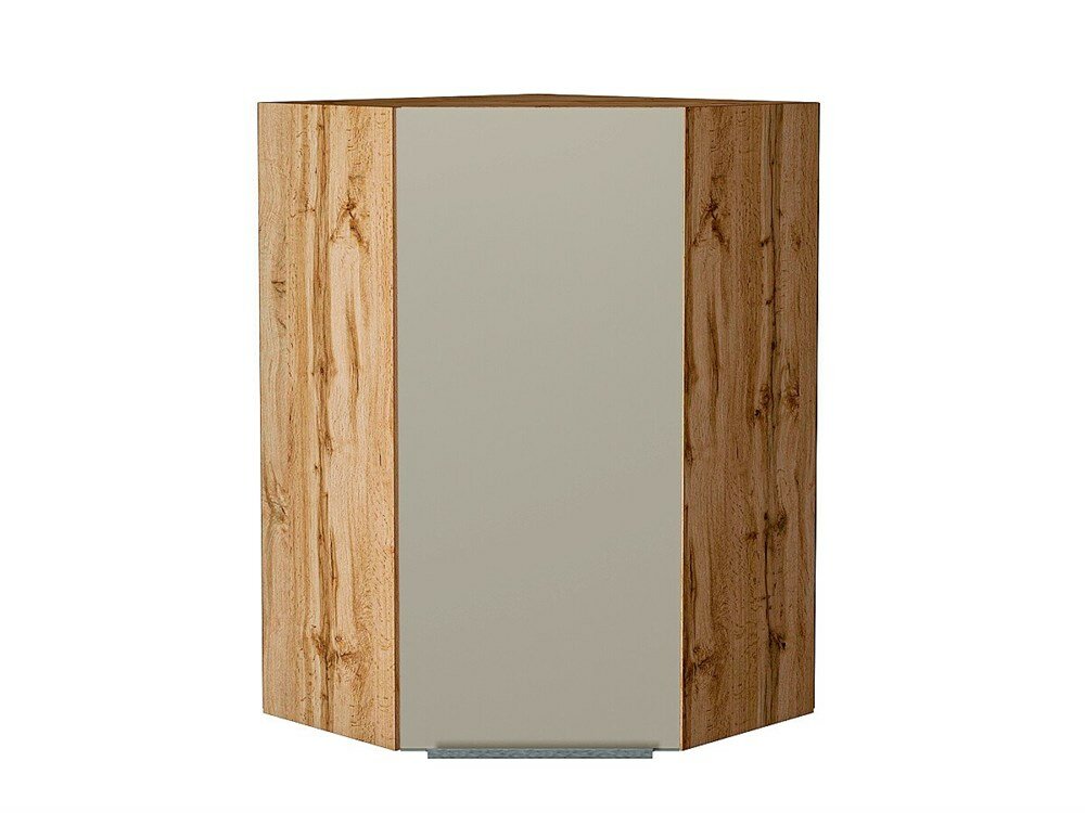 VVT Шкаф верхний угловой Фьюжн Дуб Вотан, Silky Grey, 920 В*Ш*Г 920*600*600, фасад МДФ Silky Grey, корпус Дуб Вотан Silky Grey