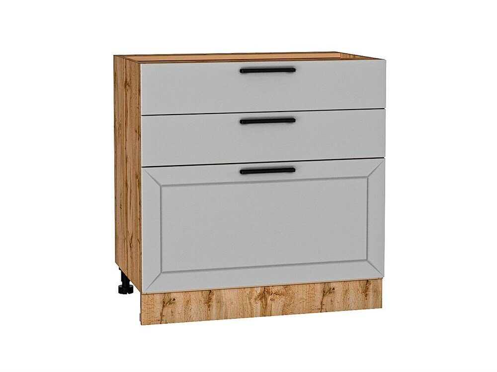 VVT Шкаф нижний с 3-мя ящиками Глетчер Дуб Вотан, Гейнсборо Силк, 800 В*Ш*Г 816*800*478, фасад МДФ Гейнсборо Силк, корпус Дуб Вотан Гейнсборо Силк