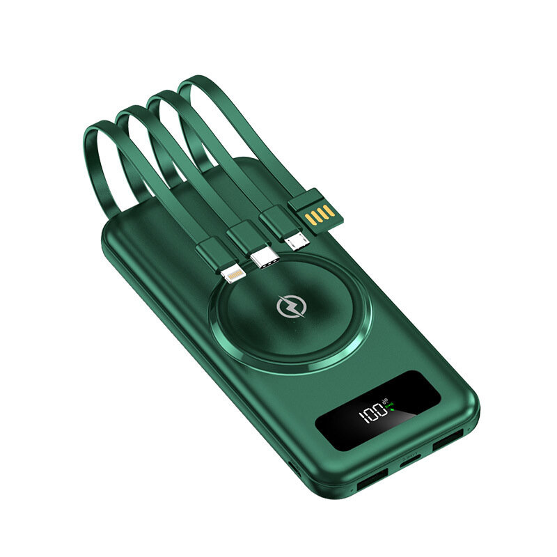 Ультра-мощный портативный аккумулятор с встроенным кабелем, оптовая продажа, новый подарочный мобильный источник питания для международной торговли, беспроводная быстрая зарядка, высокая емкость.