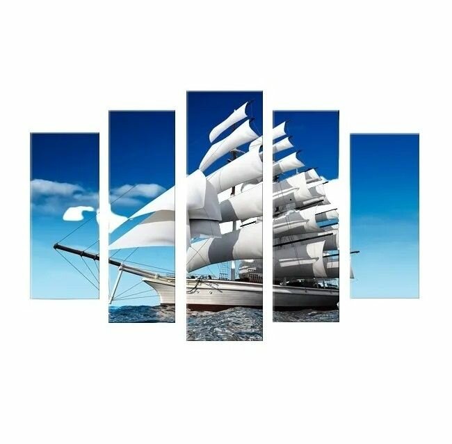 Картина модульная на стену modul007 для интерьера 140х80 см из 5 модулей "Белый парус" декор для комнаты на подрамнике