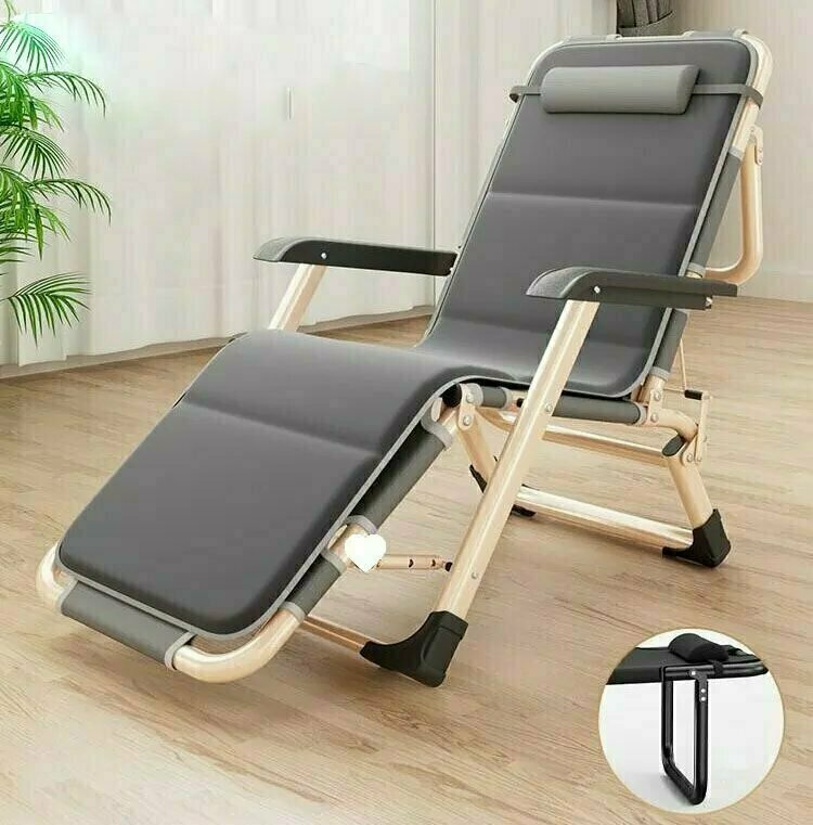 Шезлонг "Металлический сплав", складной, мягкий, серый, 178x60x30 см