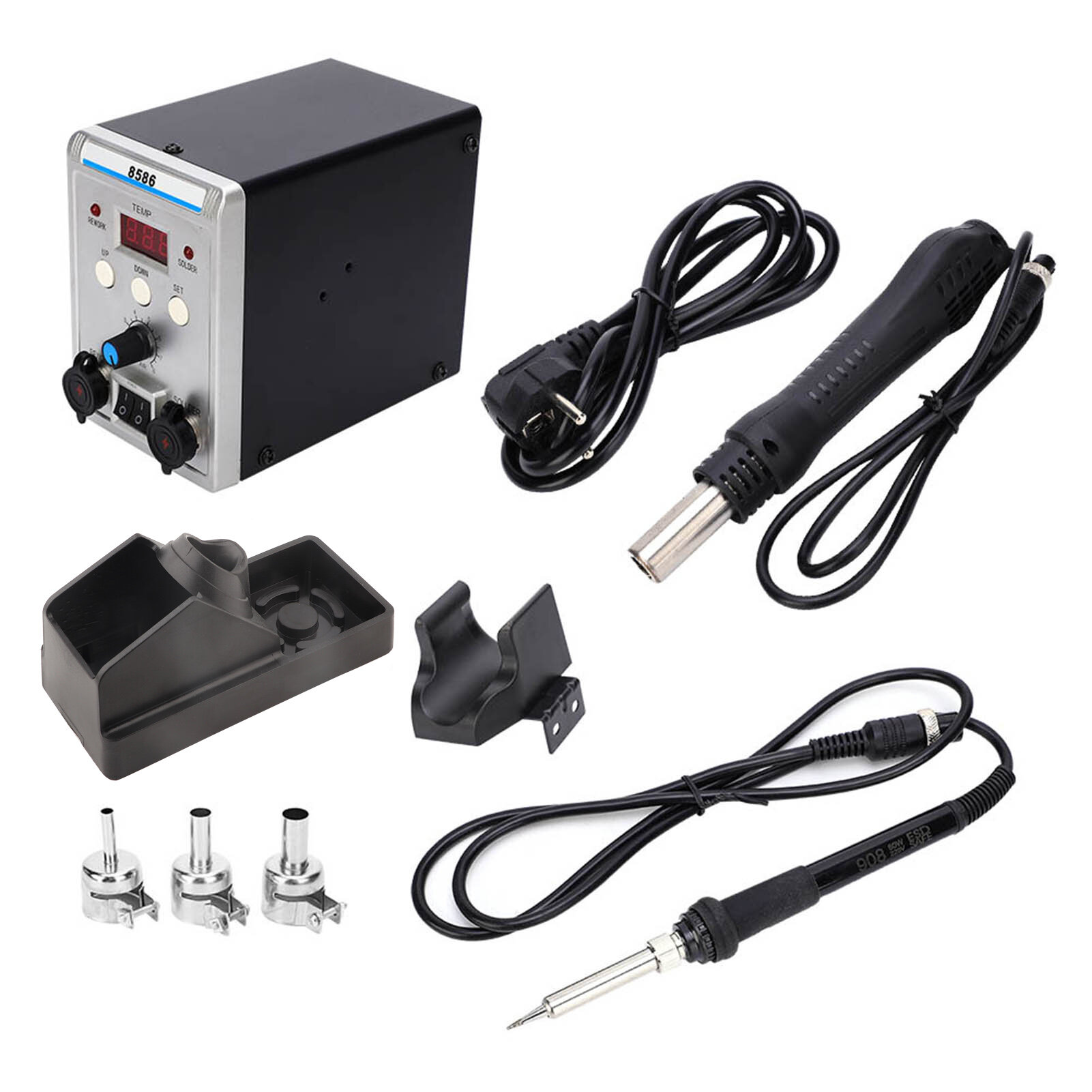 Паяльная станция для пайки, фен, цифровой дисплей, регулируемая температура, 8586